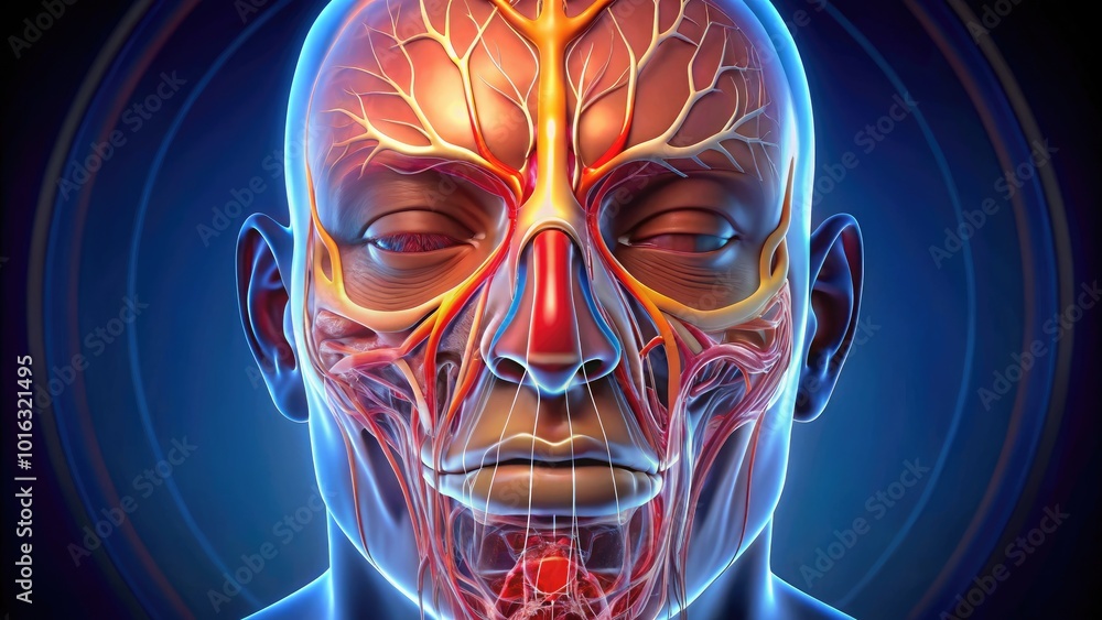 Illuminated 3D illustration of human nasal cavity and sinuses ...