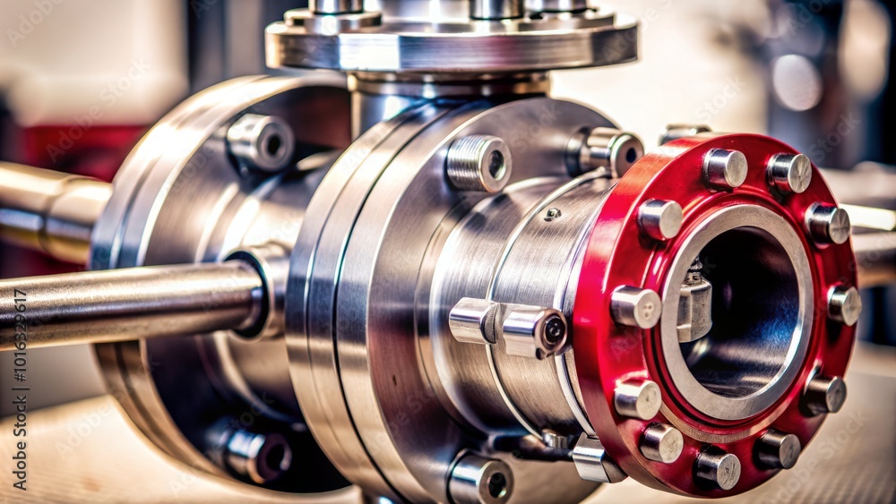 The cross-section of a steel ball valve reveals innovative locking ...