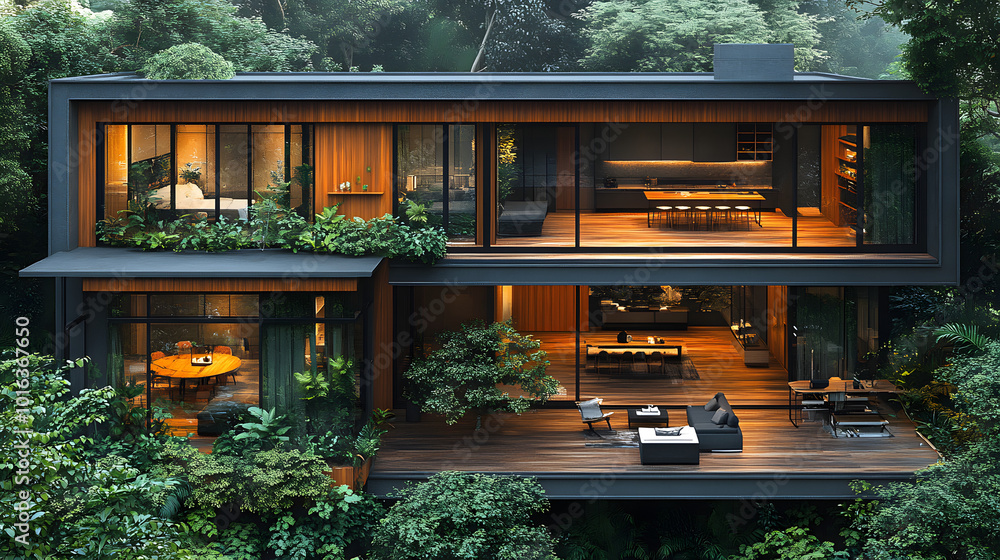 An aerial view of the floor plan for an architectural house, showcasing ...