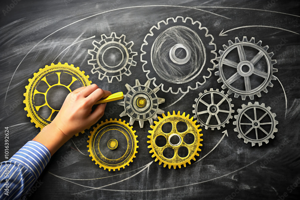 Creating visual representation of gears on blackboard, this captures ...