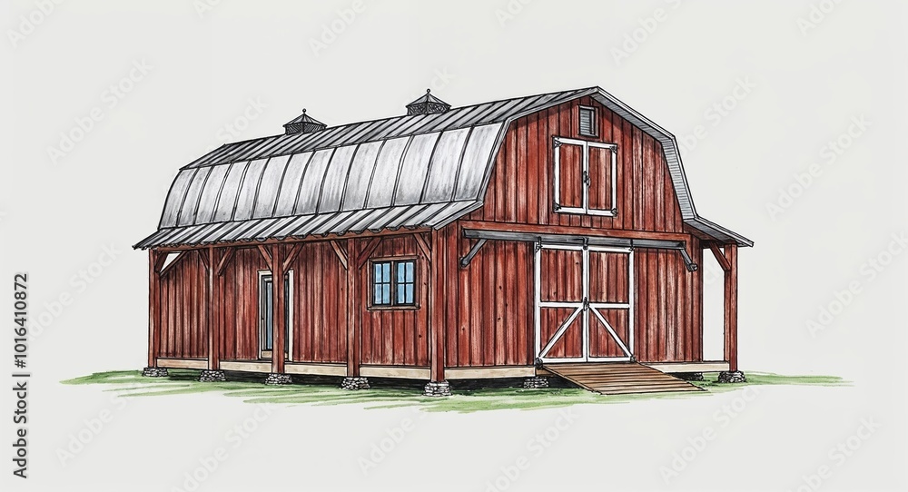 Hand drawing clipart of a Barndominium with rustic and industrial style ...