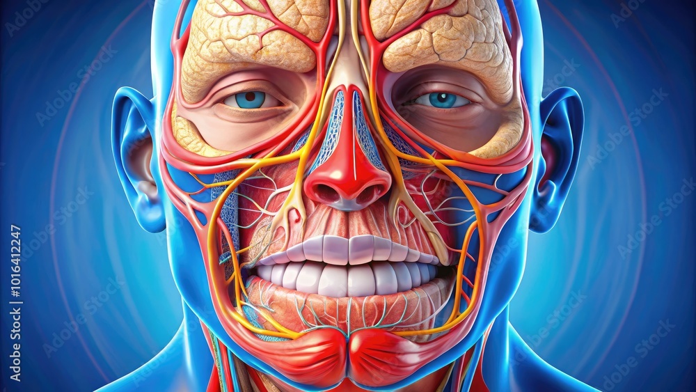 Vibrant illustration of human nasal cavity anatomy, showcasing ...