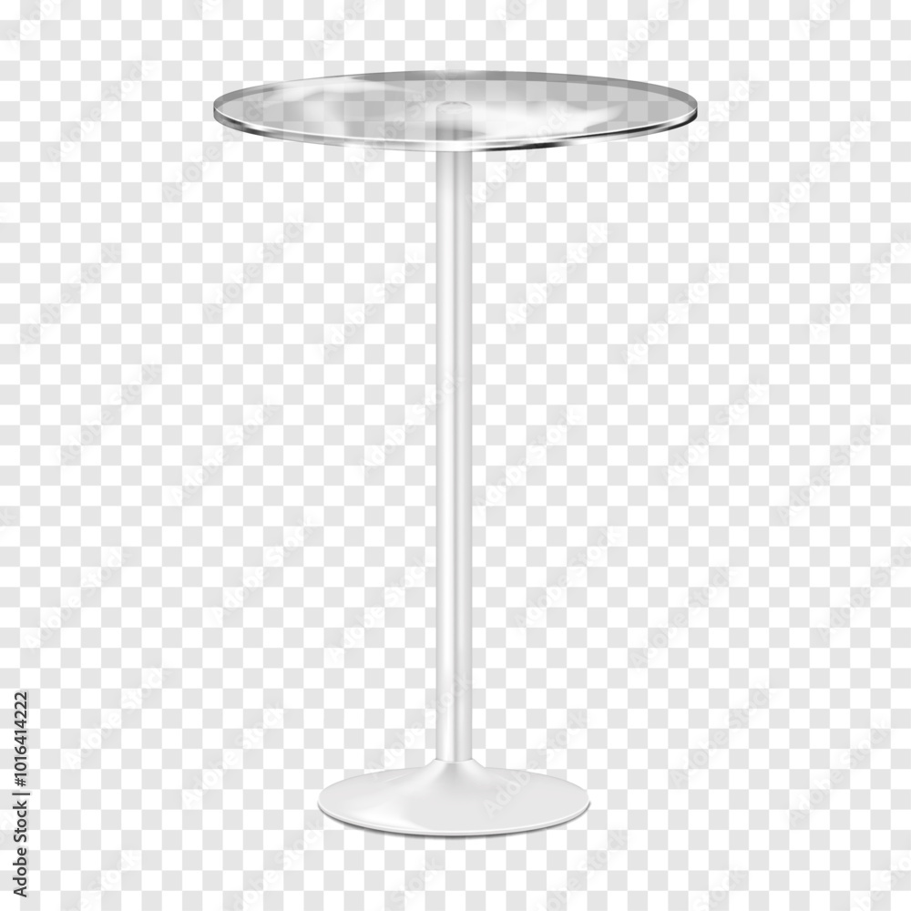 Bar table with round clear glass countertop on single metal leg ...