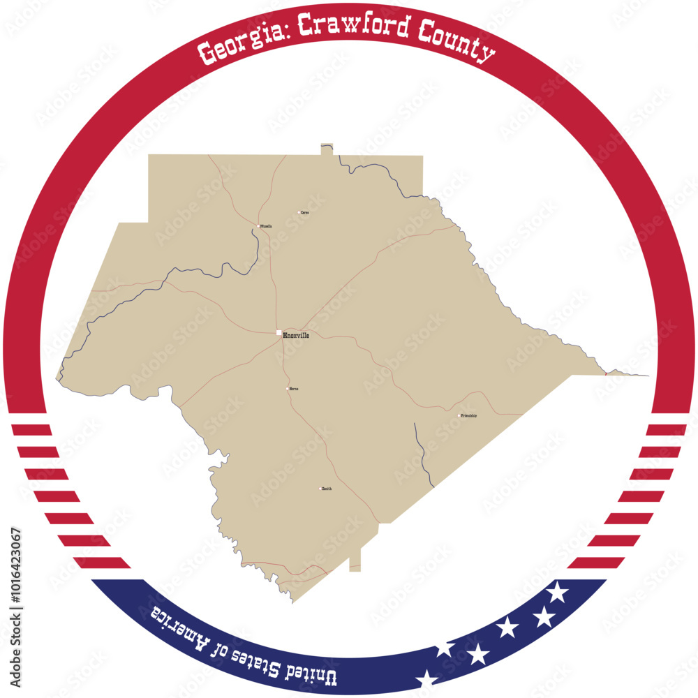 Map of Crawford County in Georgia, USA arranged in a circle. Stock ...