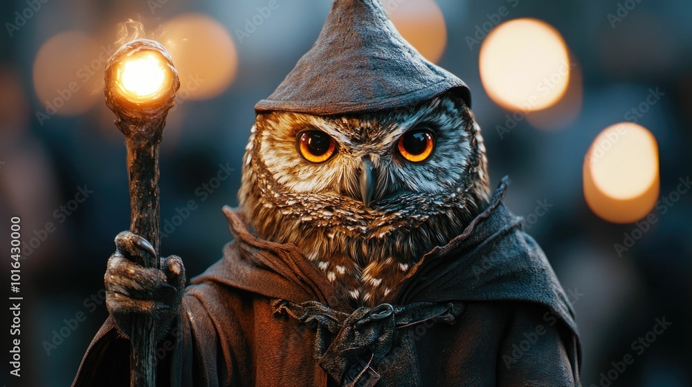 Captivating image of a majestic wise owl donning a wizard s robe and ...
