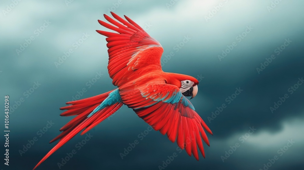 Dramatic Scarlet Parrot Wearing Witch s Costume Soaring Powerfully ...