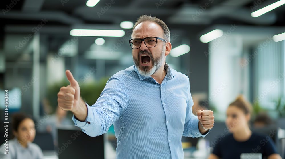 Angry boss yelling screaming in meeting. Bad temper bossy businessman ...