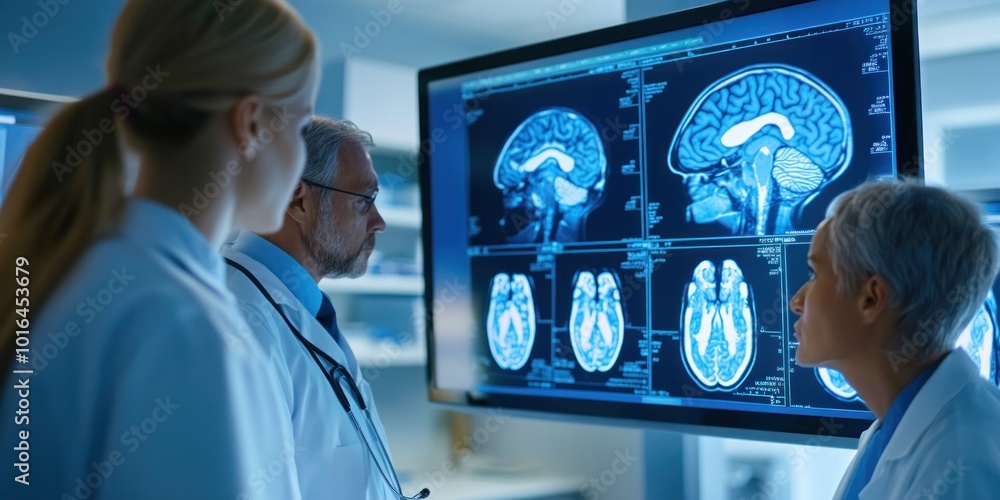 IIn a modern hospital laboratory Team of neuroscientists Neurologist ...