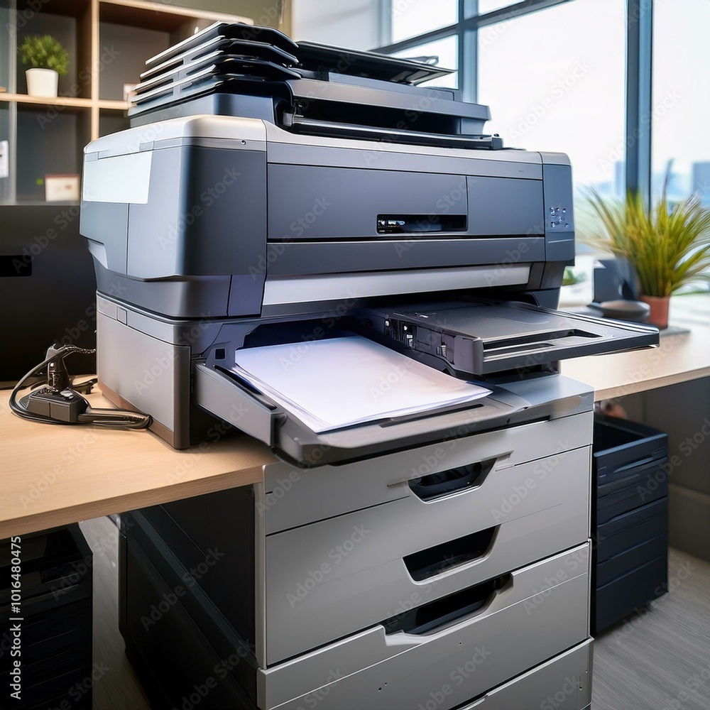 An office workspace features a versatile printer, copier, scanner ...