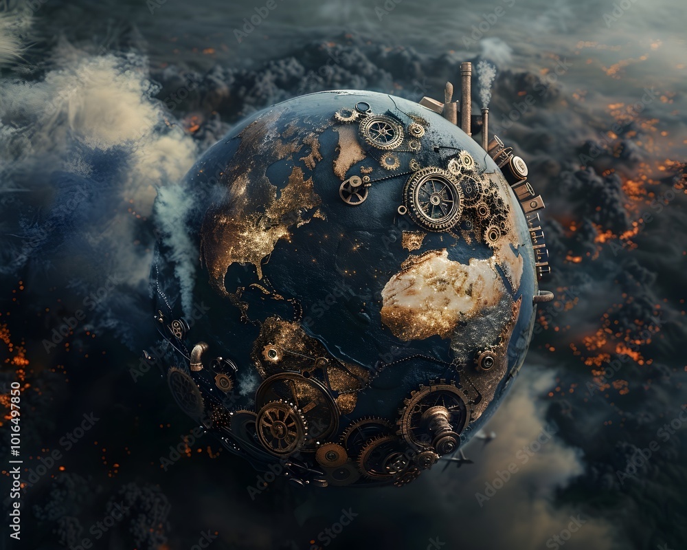 Steampunk Inspired Dystopian Earth with Industrial Gears and Steam ...