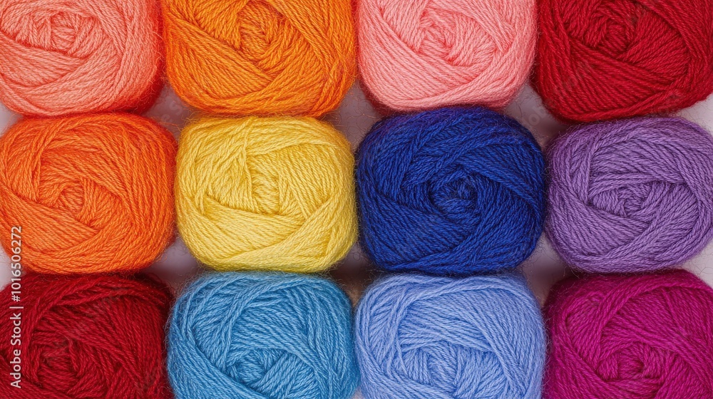 Bunte Wollknäuel in Regenbogen-Anordnung zum Basteln und Gestalten ...