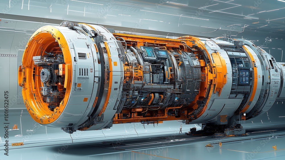a 3D illustration of the tunnel boring machine's internal mechanisms ...
