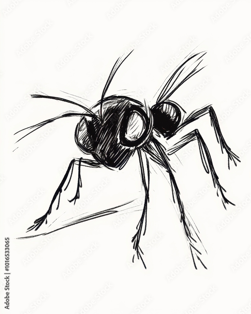 Minimalistic stick figure drawing of an ant in black ink, showcasing ...