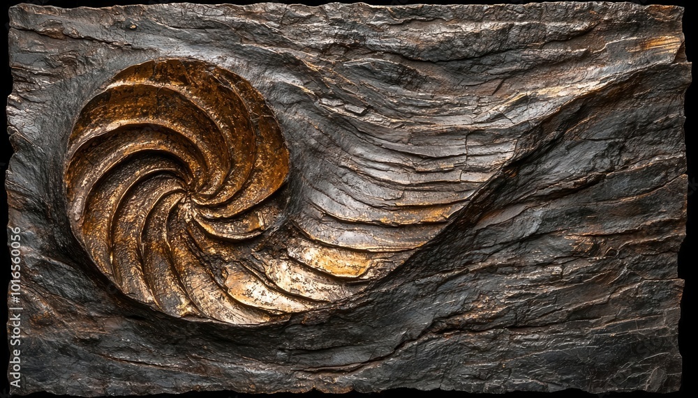 Fossil embedded in rock layers, representing ancient geological history ...