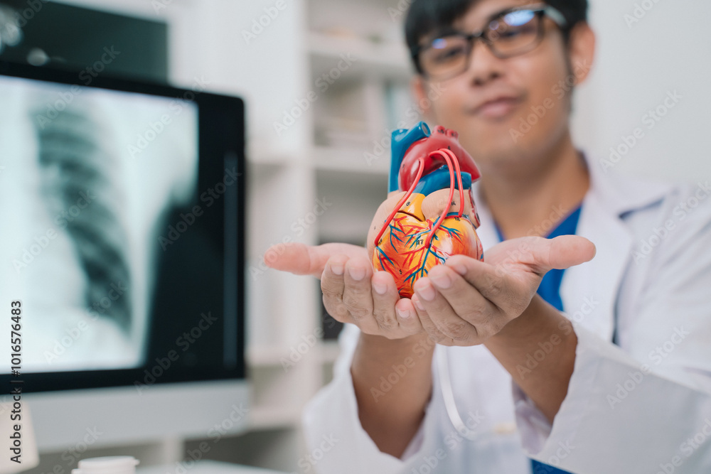 At the hospital, the cardiologist reviewed the anatomy of the heart ...
