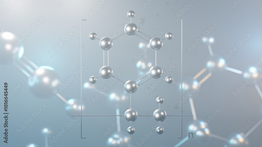 polystyrene molecular structure, 3d model molecule, synthetic polymer ...