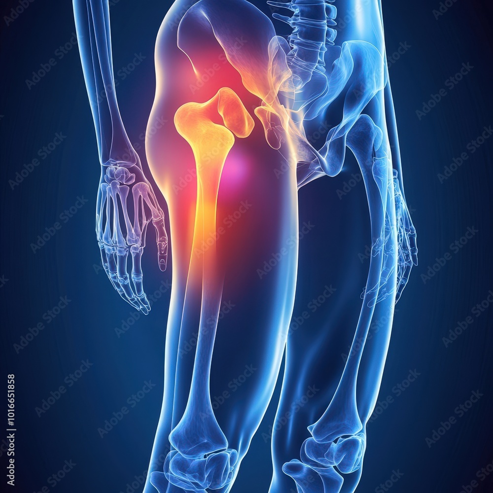 Anatomical illustration of the human leg highlighting the knee joint ...