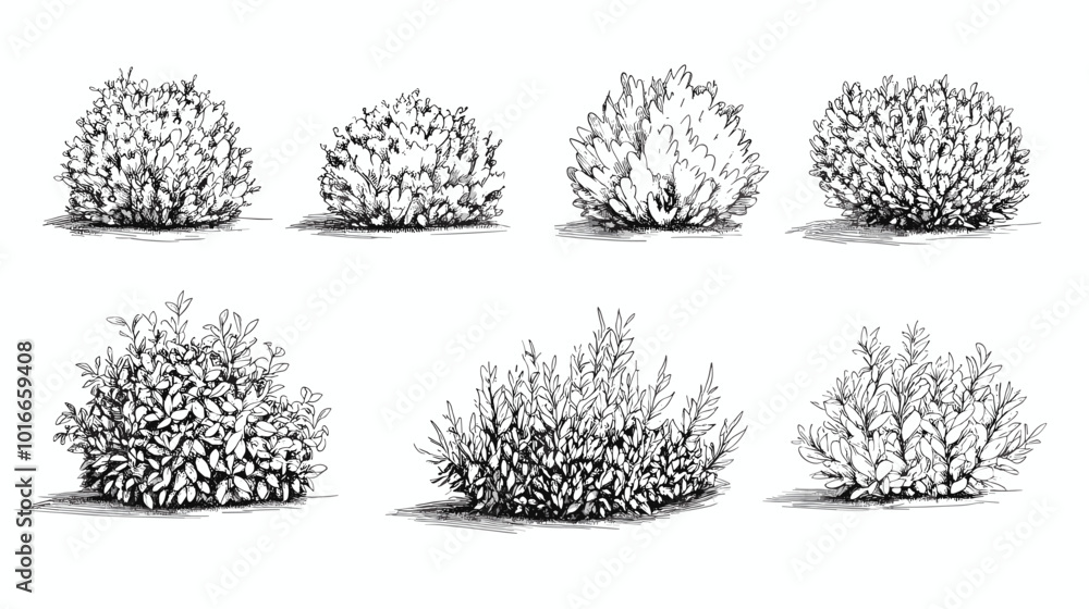 Set of vector bush illustrations on a white background. Architectural ...