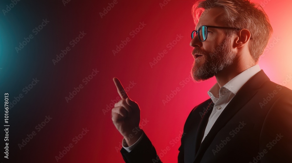 A professional man speaks with conviction, highlighted by a captivating ...