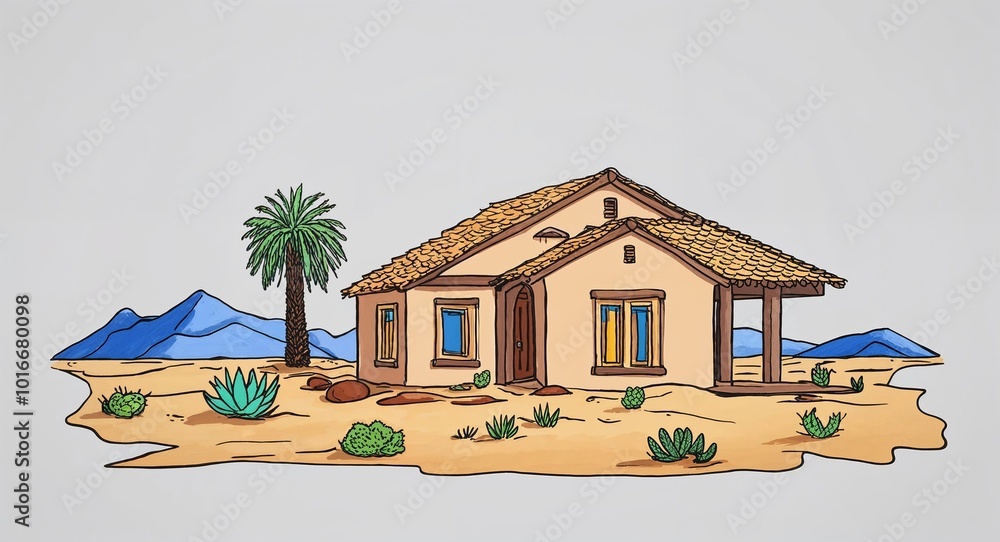 Hand drawing clipart of a desert house on plain white background Stock ...