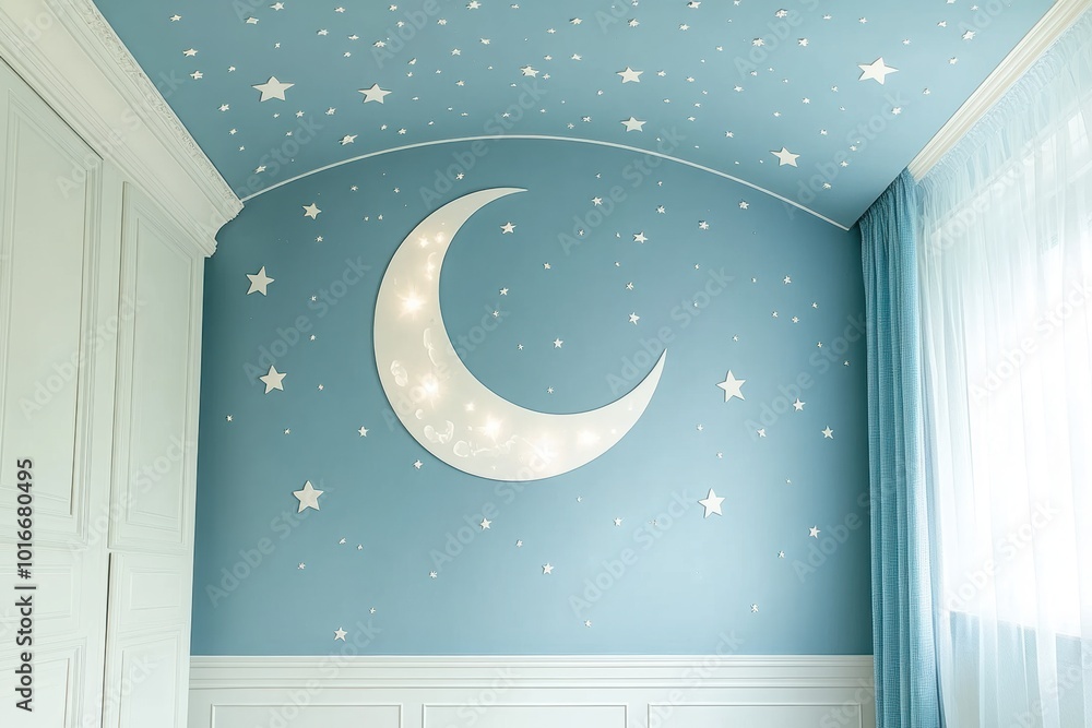 celestial playroom theme, minimalist playroom adorned with soft white ...