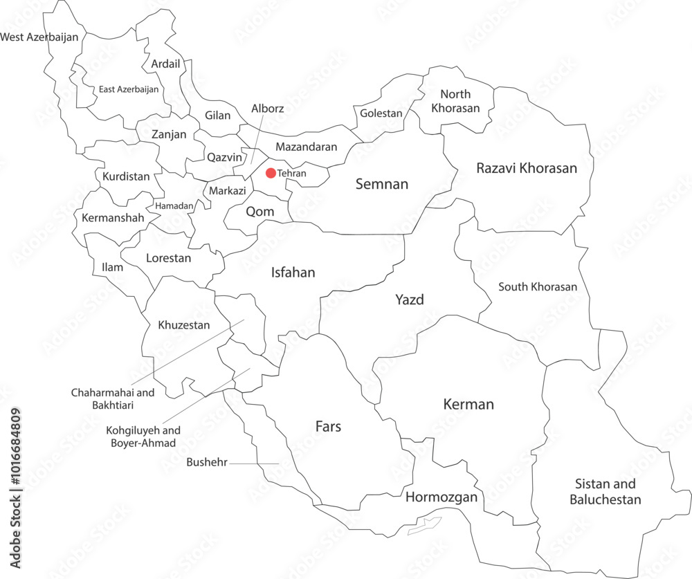 Detailed Map of Iran with Provinces and Administrative Divisions and ...