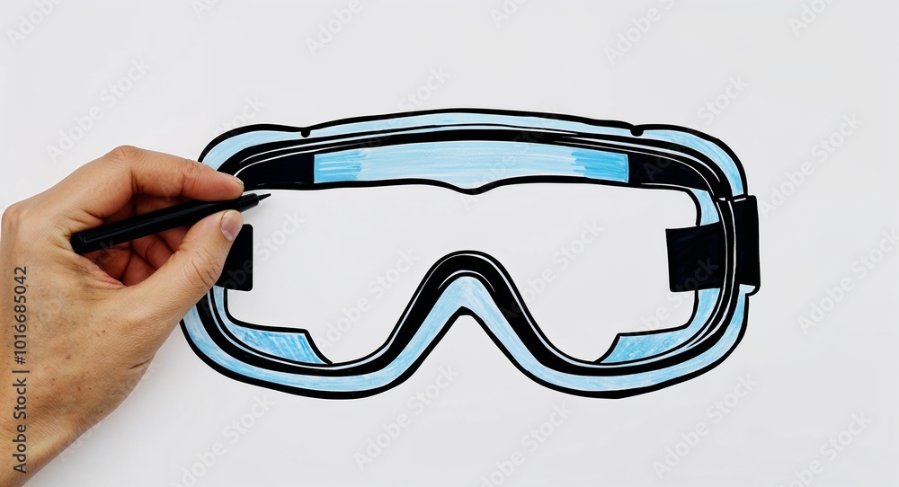 Hand drawing clipart of a safety goggles protecting eyes during work on ...