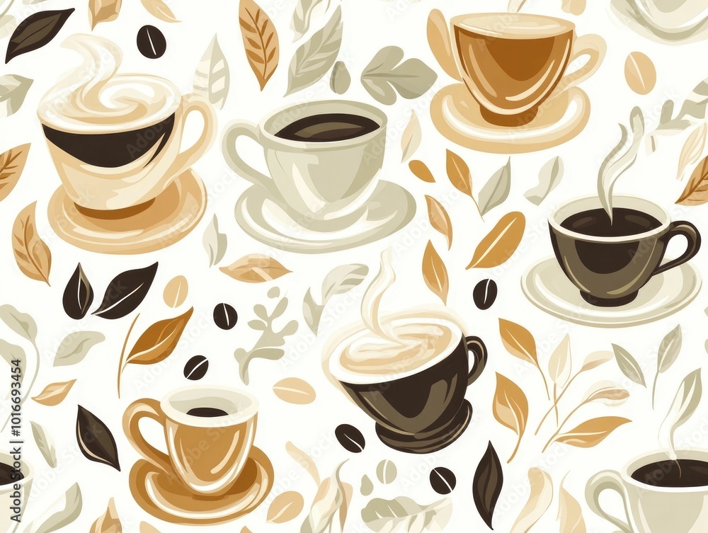 Elegant and modern showcasing a seamless repeating pattern of coffee ...
