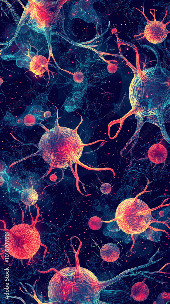 Cellular morphogenesis in biology showcases vibrant, colorful cells ...