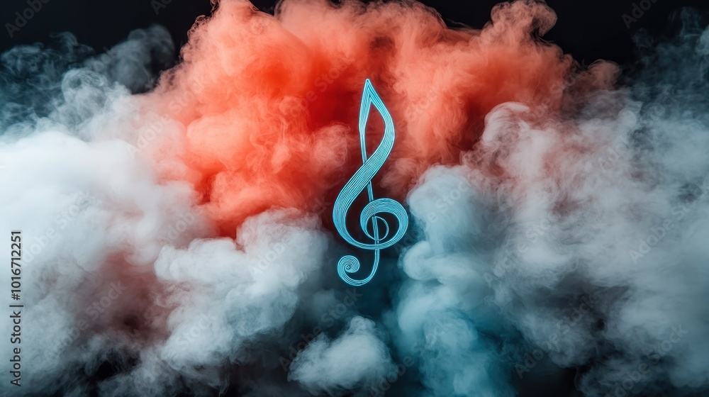 A creative display with red and white clouds highlight a central treble ...