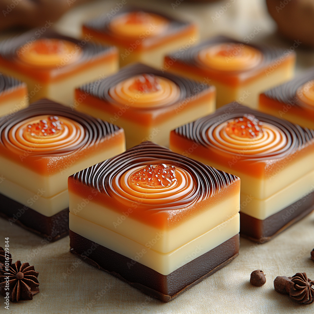Soft, rectangular pastry squares stacked in a 2x2 formation adorned ...