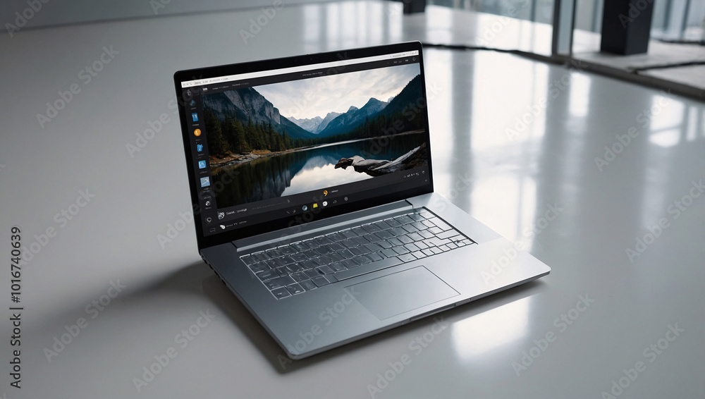 4K mockup of a laptop shown from a top-down view, placed on a clean ...