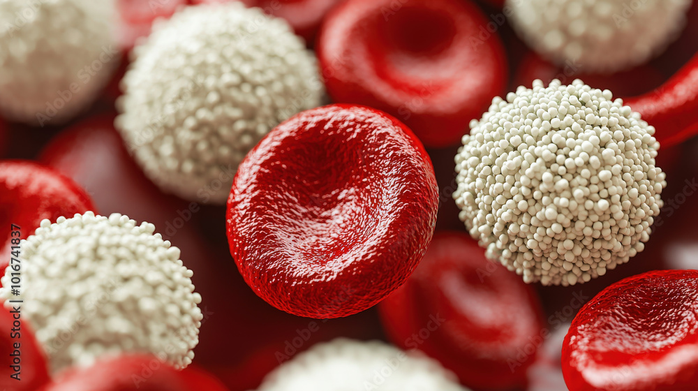 Detailed view of red and white blood cells showcasing their unique ...