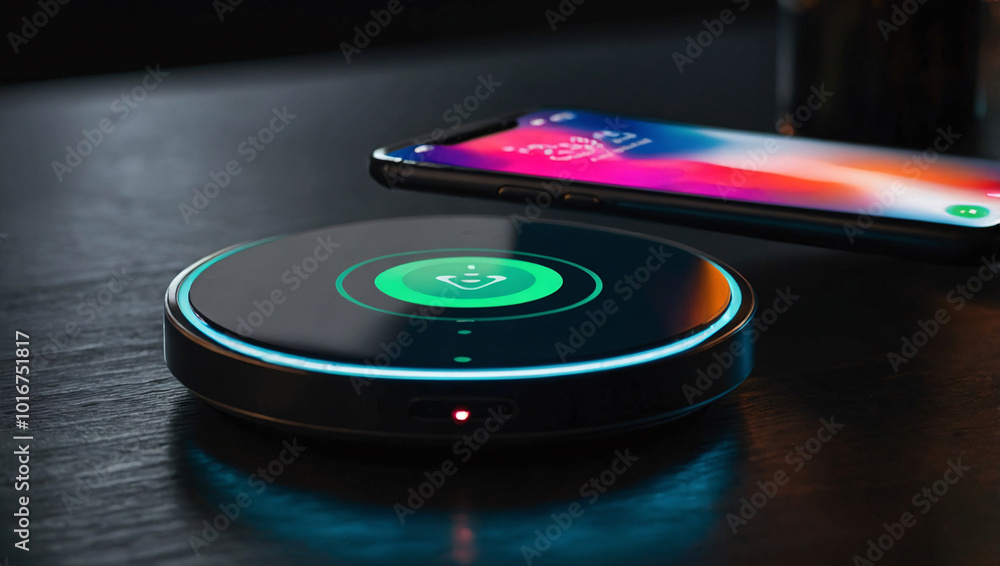 4K mockup of a wireless charging pad with a phone hovering slightly ...