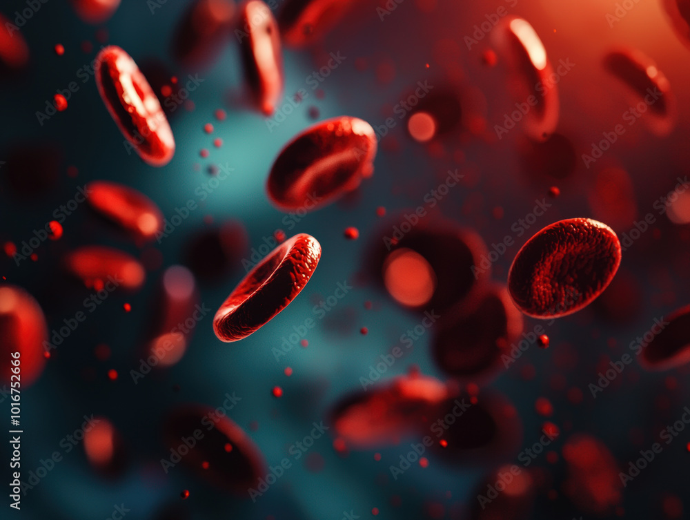 Floating blood cells under microscope create captivating view of their intricate structure and ...