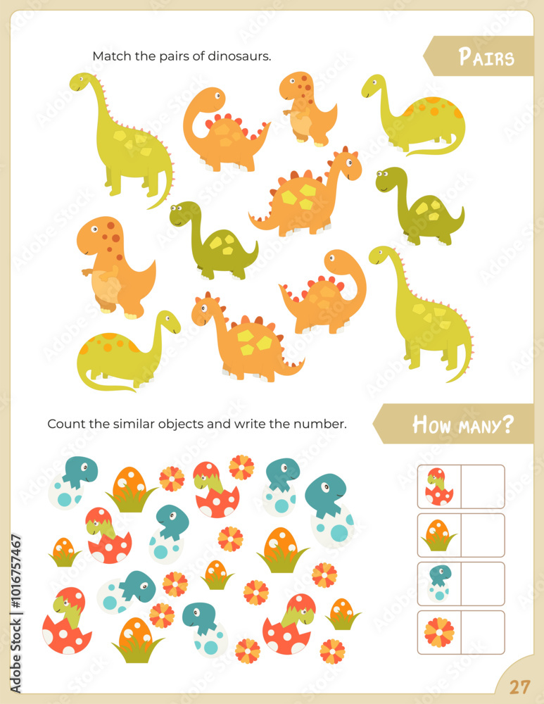 Dinosaurs Activity Pages for Kids. Printable Activity Sheet with dino ...