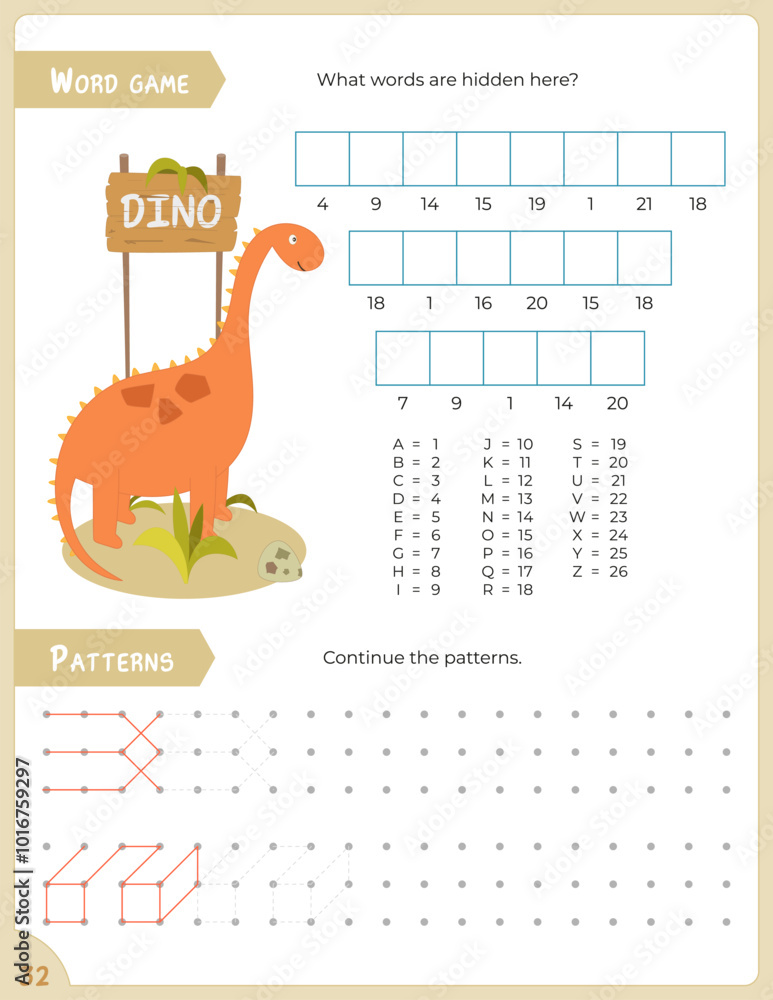 Dinosaurs activities for kids. Find the hidden dino words using the key ...