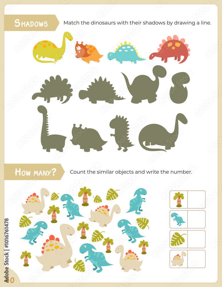 Dinosaurs Activity Pages for Kids. Printable Activity Sheet with dino ...