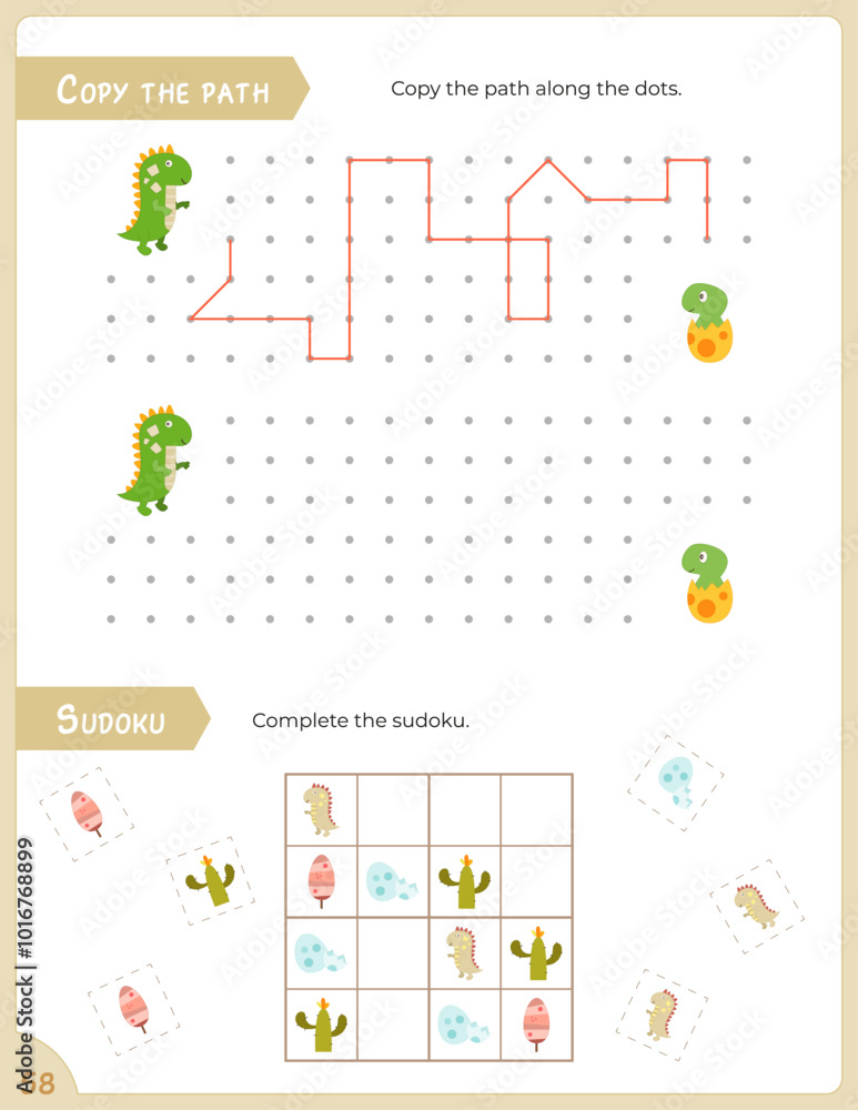 Cute dinosaur Activity Pages for Kids. Printable Activity Sheet with ...