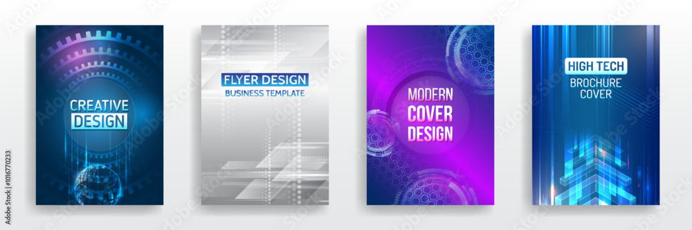 Page layout set for sci-fi. Set of high-tech covers for marketing ...