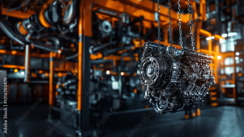 Powerful car internal combustion engine on the auto service garage ...