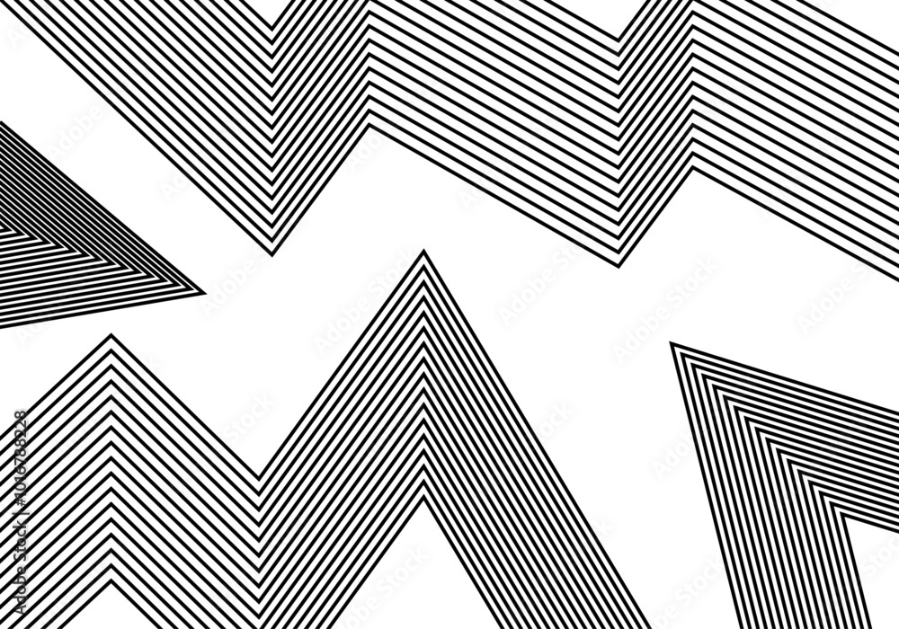 Fondo abstracto de trazado de líneas negras en picos sobre fondo blanco ...