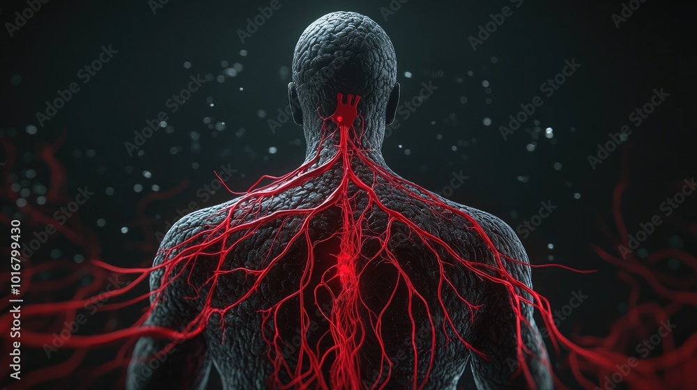 3D rendering of the circulatory system, with veins and arteries mapped ...