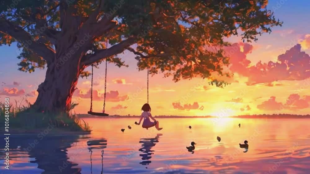 Animated virtual backgrounds cozy lakeside old tree offers a peaceful ...