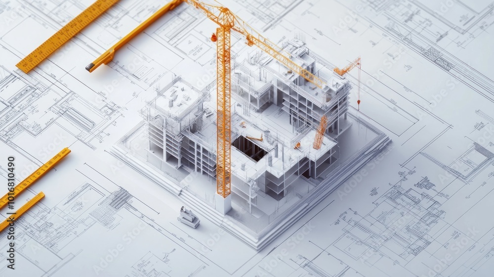 Model design paper 3D Draft illustration of building construction for a ...
