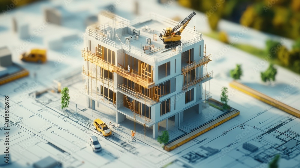 Model design paper 3D Draft illustration of building construction for a ...