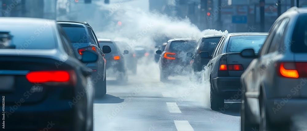 Car exhaust emitting pollutants and smoke during a traffic jam on a ...