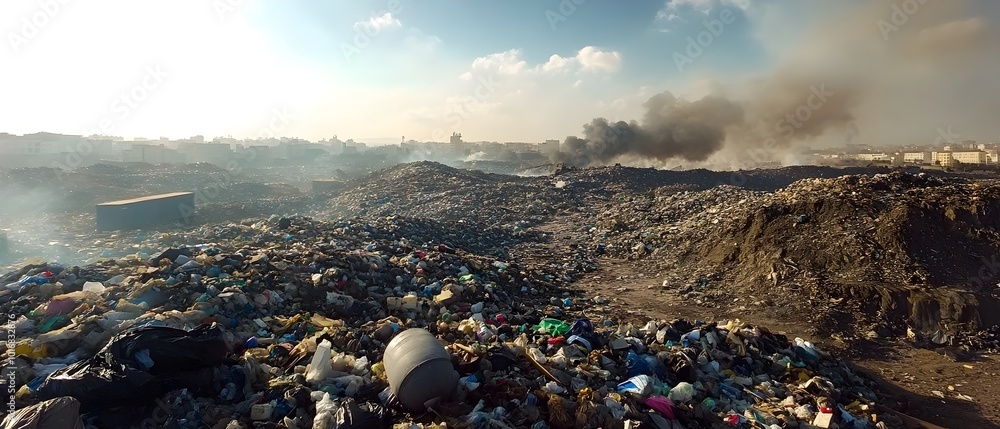 Overflowing landfill site with mountains of trash visualizing the ...