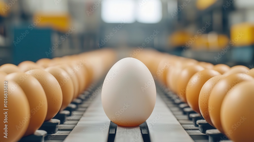 AI-powered egg sorting system in an automated production line, categorizing eggs by size and ...