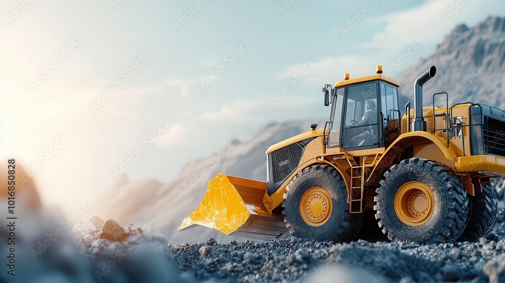 Self-driving loader with AI-powered navigation system, operating on a ...